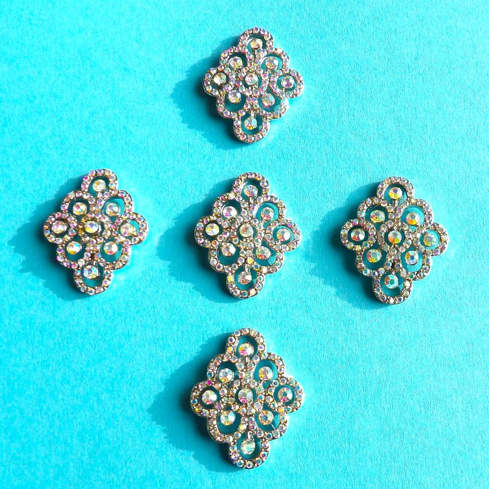 5 Diamante Dimond Shape Design with AB Multi Colour Sparkly Diamantes ...