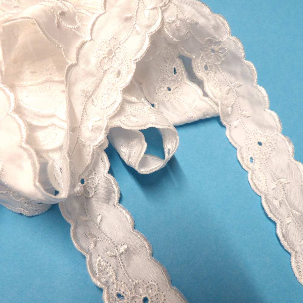 Only One Lot Of 53 metres of white double sided flower design satin br ...