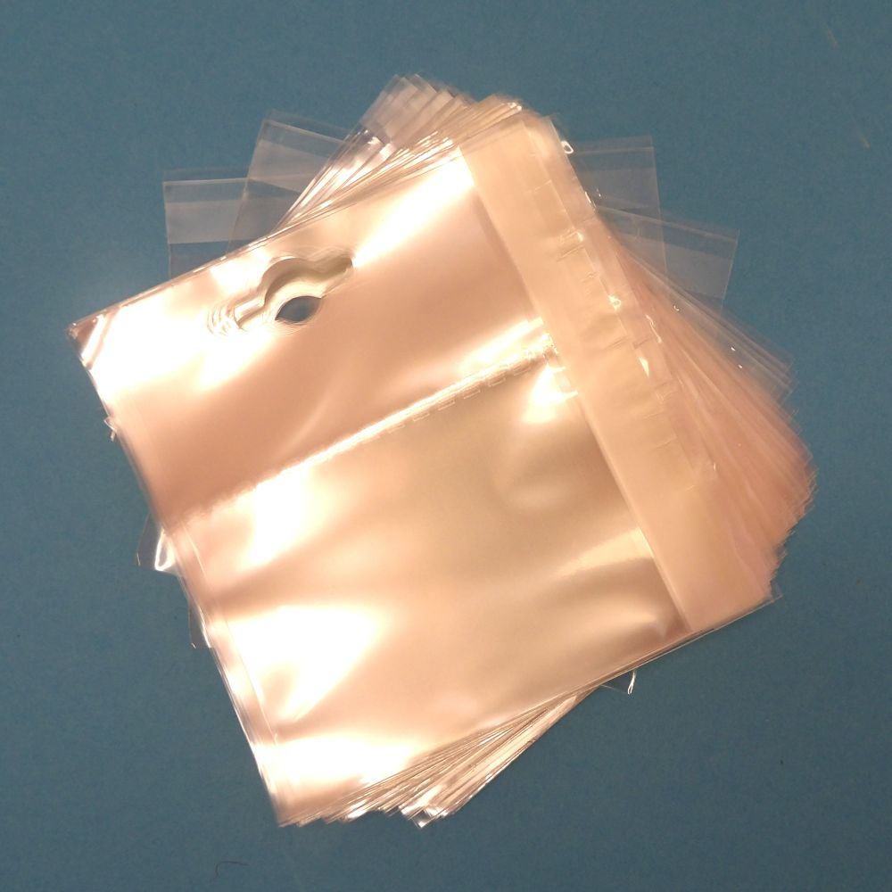 250 Small Clear Cellophane Retail Display Bags With Hanging Slot Size ...