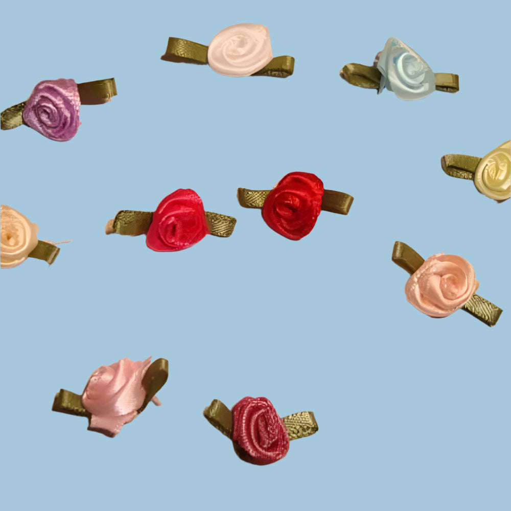 100 small ribbon roses with green leaf [ rose size 12mm ] – Bits & Bats ...