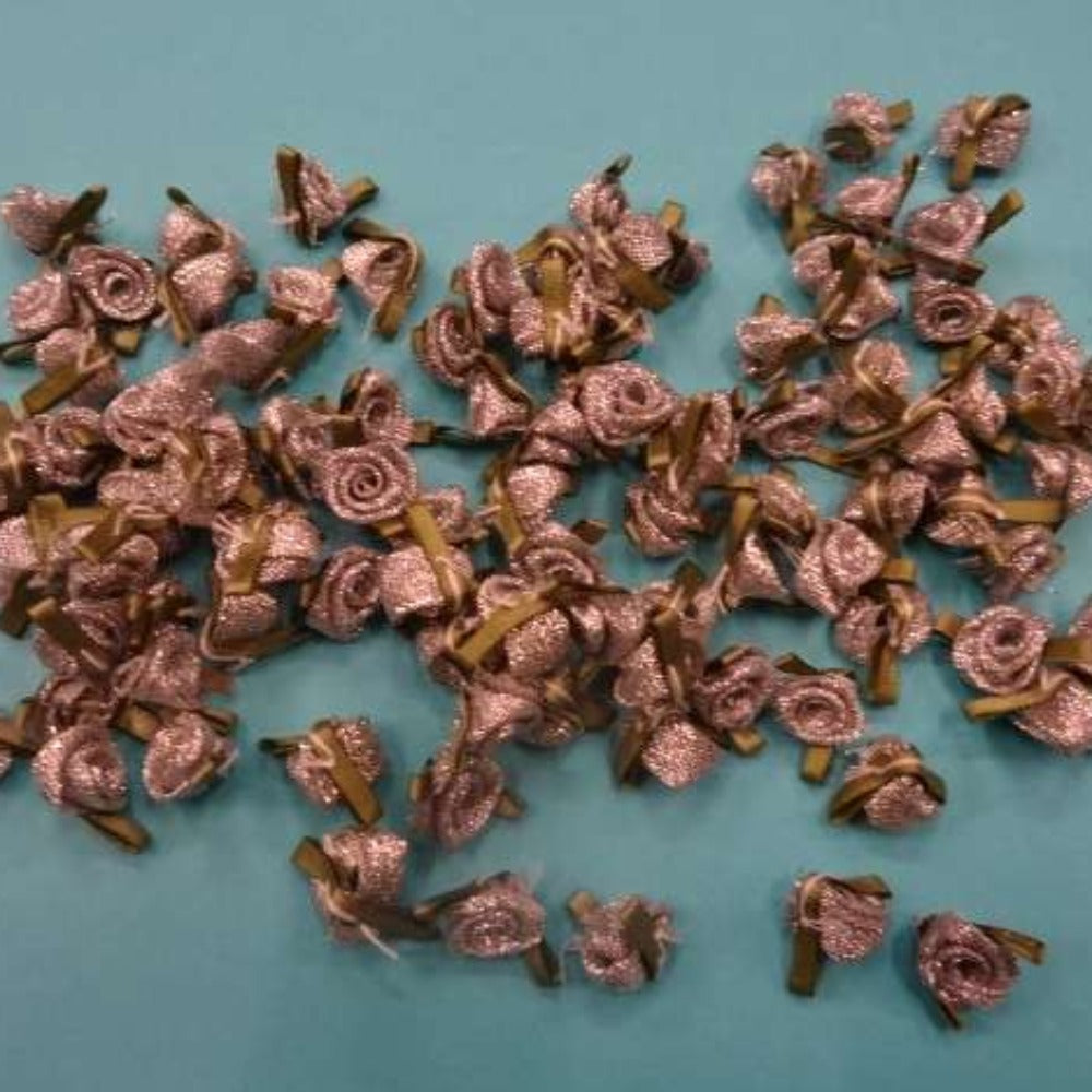 100 small ribbon roses metallic silver colour with green leaf [ rose 1 ...